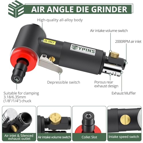 EYPINS Air Angle Grinder,Air Right Angle Die Grinder 1/4" 90 Degree Heavy Duty 20000 RPM Pneumatic Sander Polisher Tool for Contour Grinding, Polishing, Milling