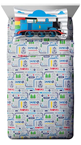 Jay Franco Thomas & Friends Rail Run 4 Piece Toddler Bed Set - Includes Comforter & Sheet Set Bedding - Super Soft Fade Resistant Microfiber (Official Mattel Product)