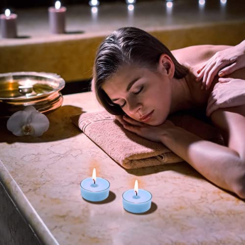 Kenking Lotus Scented Tealight Candles, 30 Pack Soy Wax Light Blue Tea Lights in Clear Cup, 4-5 Hour Burn Time for Dinner Table, Halloween Christmas and Holiday