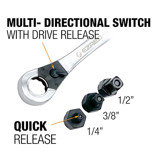 EZRED 3-in-1 Ratchet Set with 1/4, 3/8, 1/2-Inch Drive Heads with quick release and 72 teeth great for home DIY’ers and professionals