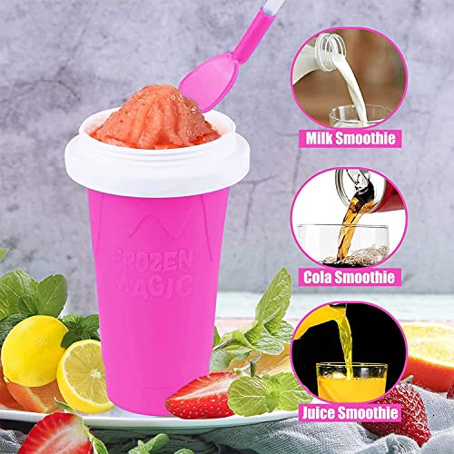Slushy Maker Cup Slushie Cup Frozen Magic Cup Squeeze Cup Double Layer Slushy Maker DIY Homemade Smoothie Cups (Blue+Pink)