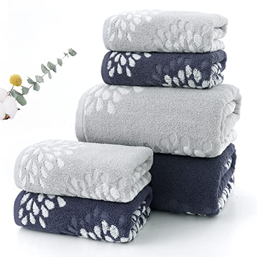 Pidada Hand Towels Set of 4 Hydrangea Floral Pattern 100% Cotton Absorbent Soft Decorative Towel for Bathroom (Light Grey)