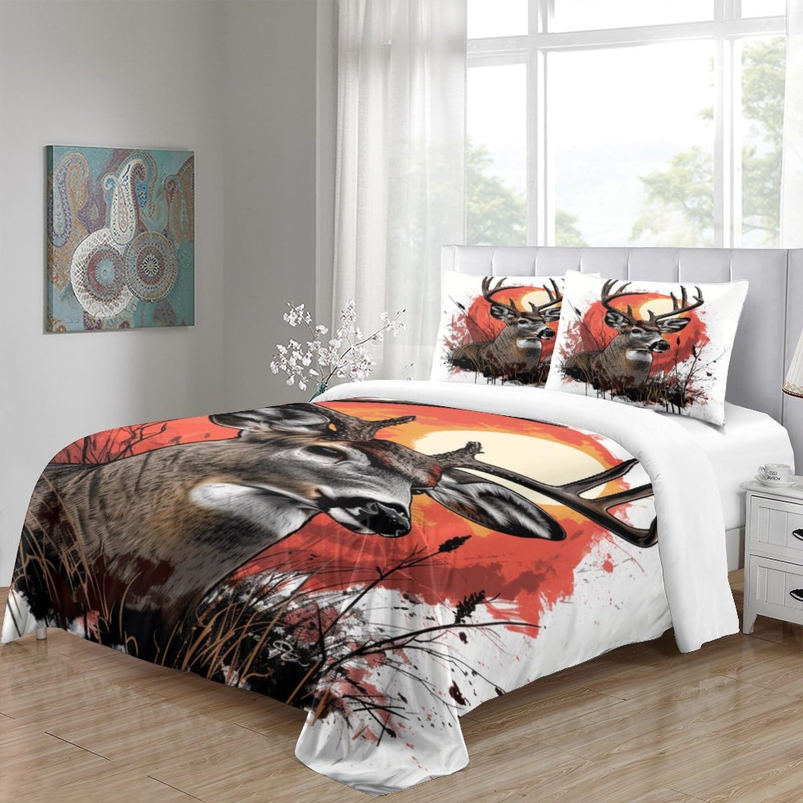 ERGTT Deer Comforter Covers Quilt Cover Duvet Cover for Boys Girls 3D Printed Animals Soft Microfiber Bedding Set with Zipper Closure with Pillow Cases 3 Pieces Queen(228x228cm)