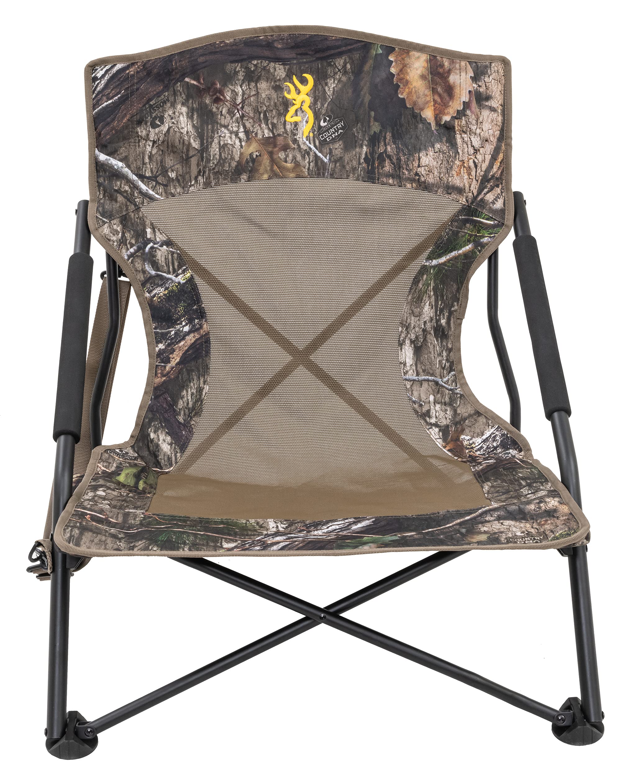 Browning Strutter Camo Turkey Hunting Chair with Foldable Low Profile Compact Design, Durable Steel Frame, and Padded Shoulder Carry Strap & Bag, MC (Wide) Realtree Edge