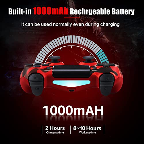 PYMENA Wireless Controller for PS4, Audio Function Bluetooth Gamepad for PS4/Pro/Slim Camo Red
