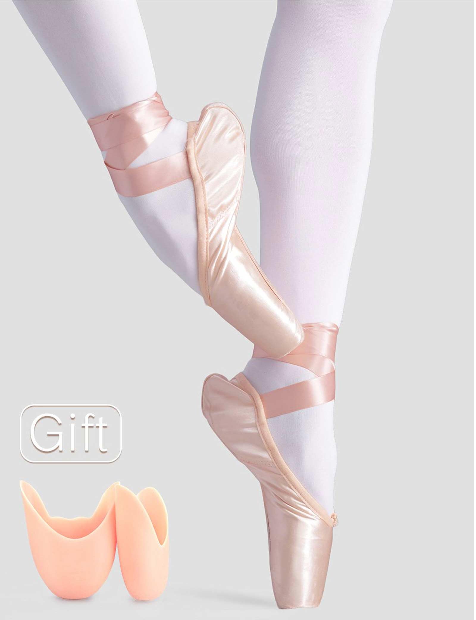 Daydance Women's Pointe Shoes Pink Ribbon Ballerina Ballet Shoes with Silicone Toe Pads (Light Pink, 7)