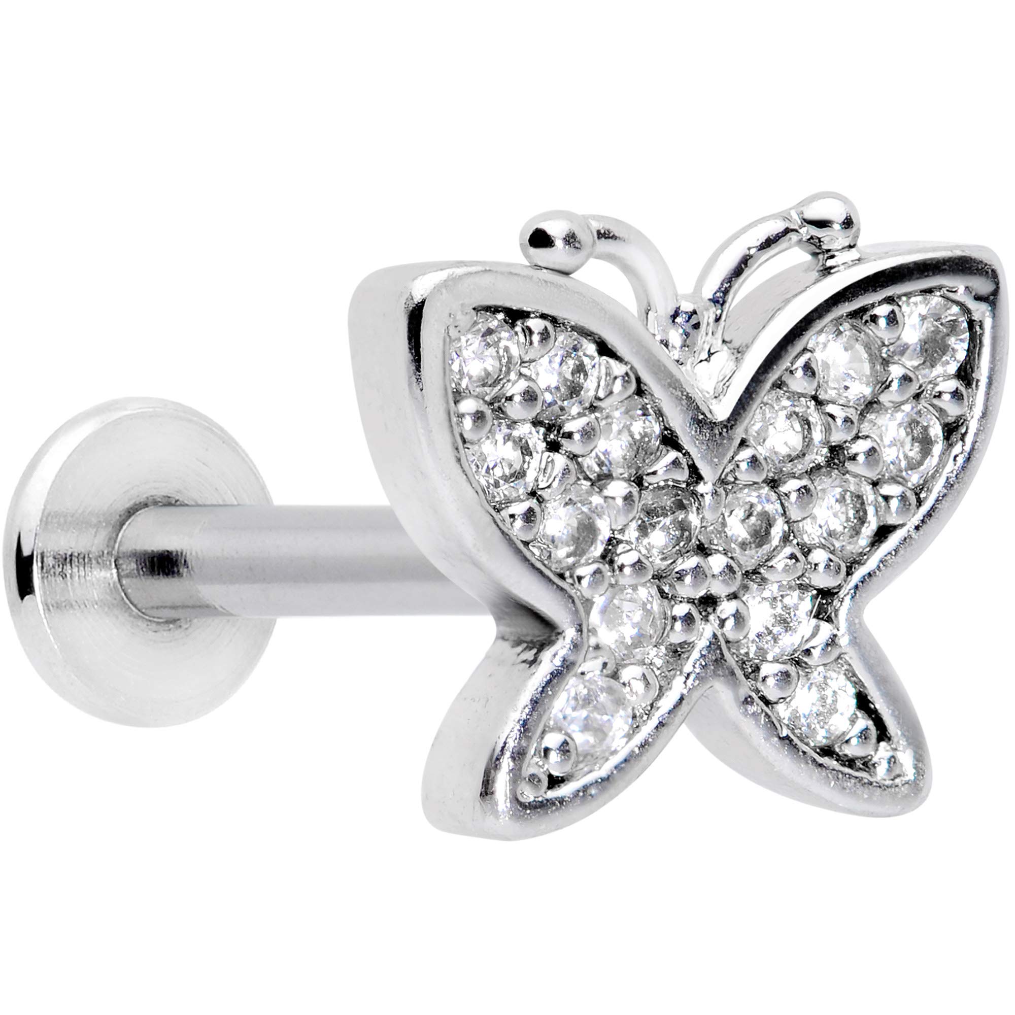 Body Candy Womens16G Steel Clear Accent Butterfly Labret Monroe Lip Ring Tragus 8mm Cartilage Stud 5/16"