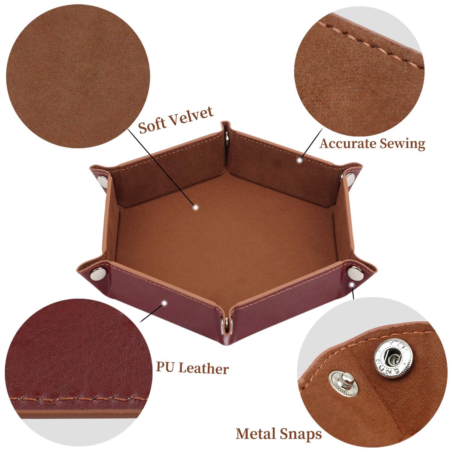 K.T. Fancy Dice Tray 6 Pieces Folding D&D Dice Tray Dice Holder Storage Box for Rolling Dice Games Metal Dice Rolling Tray PU Leather and Velvet