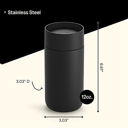 Fellow Carter Move Mug with 360º Sip Lid - Open Top Coffee To-Go Tumbler with Ceramic Interior, Vacuum-Insulated Stainless Steel, Matte Black, 12 oz Cup