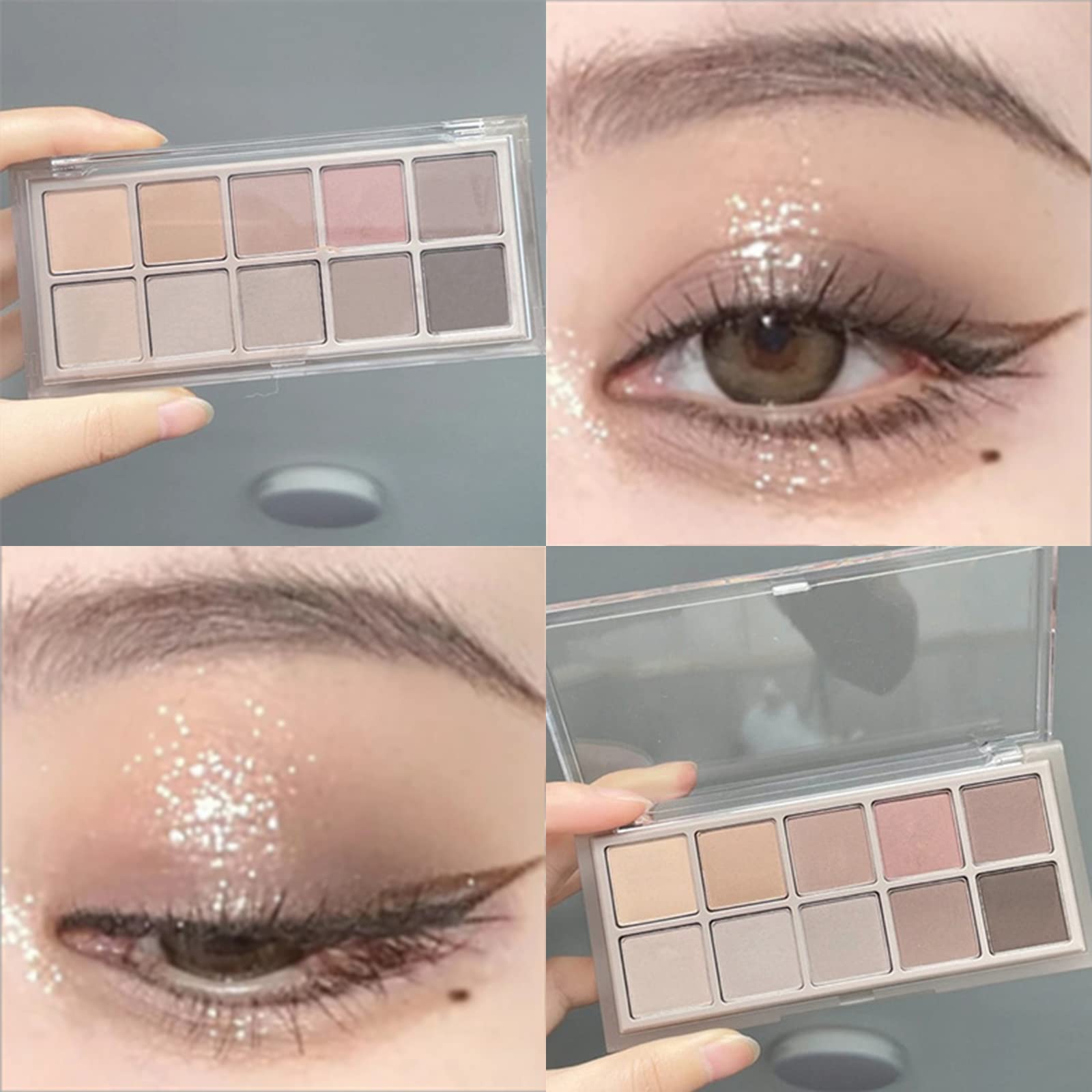 Erinde 10 Colors Eyeshadow Palette, Matte Shimmer Glitter Eye Shadow Palette Makeup, Ultra-Blendable, High Pigmented, Naturing-Looking, Neutral Nude Eyeshadow Palette with Professional Brush, 2PCS