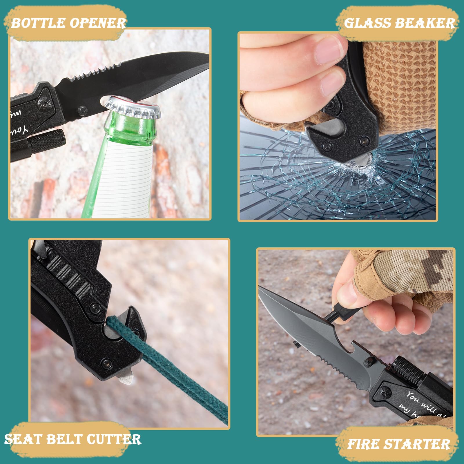 Gifts for Dad Men-Christmas Stocking Stuffers for Dad-Engraved Pocket Knife, 7 in 1 Multitool Folding Knives with LED Light, Unique Camping Hunting Presents for Dad