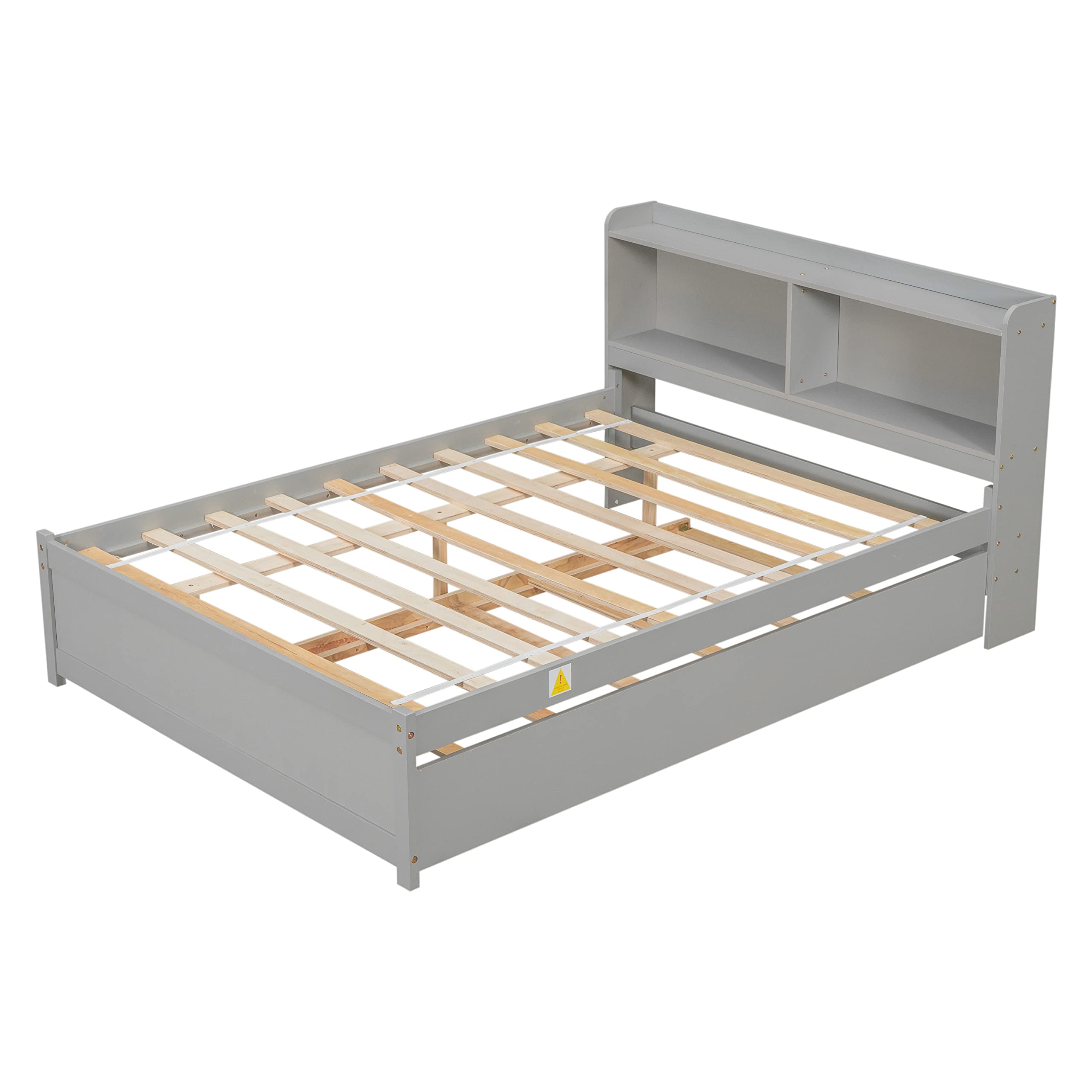 Full Size Bed Frame with Trundle,Captainās Bed Full with Bookcase Headboard for Kids,Trundle Bed with Storage for Kids,Teens,Adults(Grey)