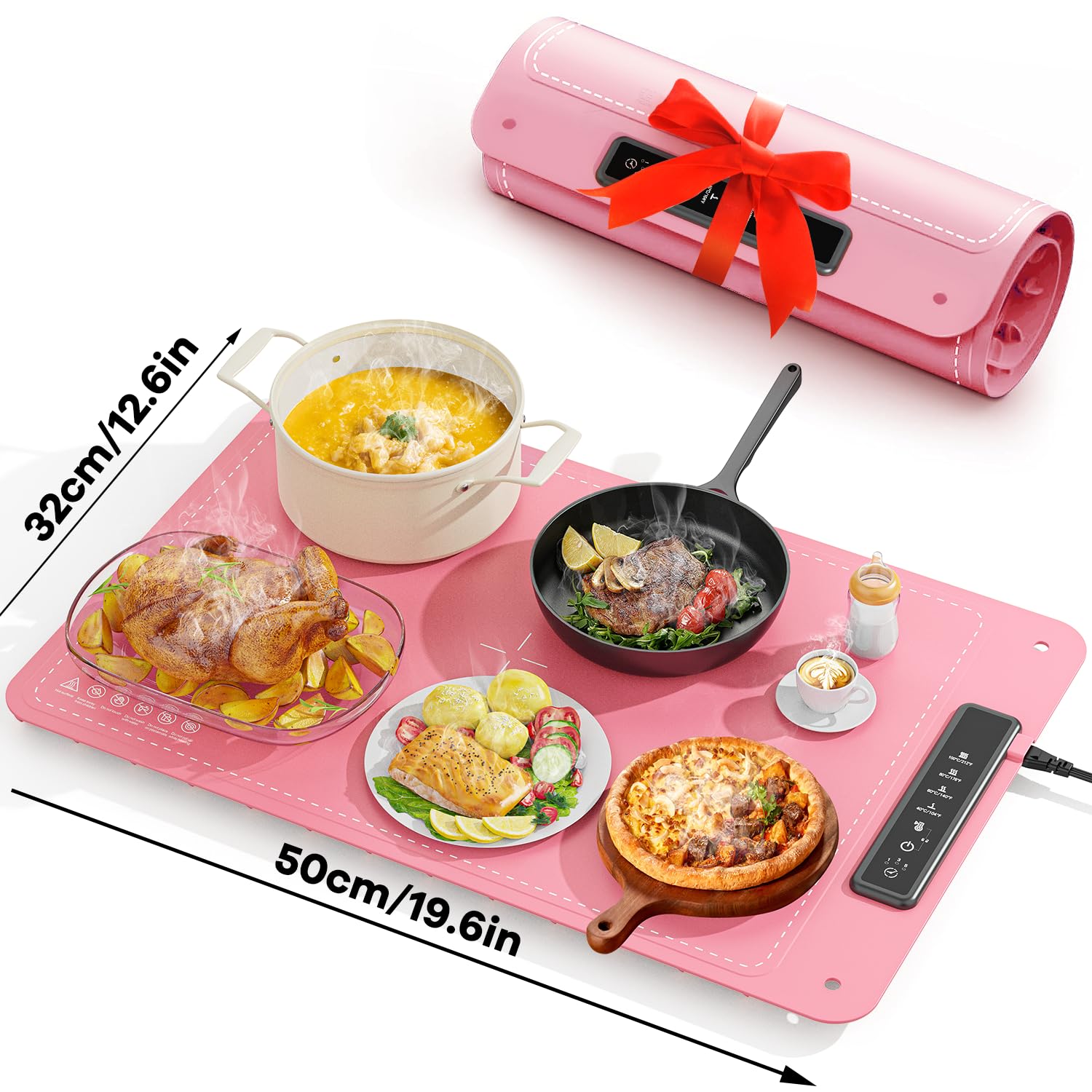 Food Warming Mat for Buffet,Electric Warming Tray with 4 Temperatures Setings and 1/3/5h Timer,Full Surface Heating Food Warmers for Parties Buffets Holidays Daily Use to Keep Food Warm(Pink)