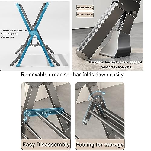 Folding Retractable Collapsible Drying Rack Clothing,Space-Saving Laundry Rack, Aluminum Alloy Drying Rack,Isometric Windproof Hanging Holes,Windproof Foot Support, Clothes Drying Racks Outdoor