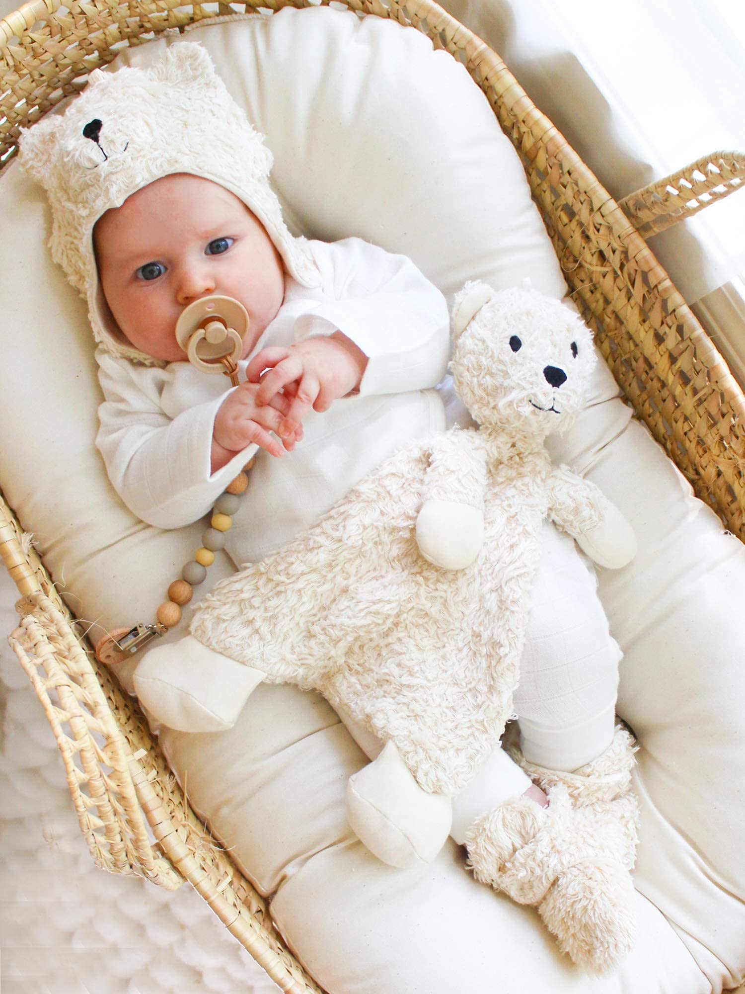 Under the Nile Organic Cotton Flat Faux Fur Sherpa Snuggle Bear Toy, 13” Tall