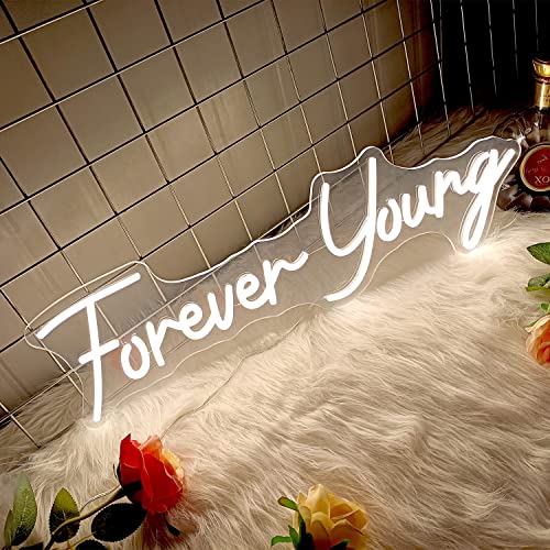Forever Young Neon Sign With Dimmable Neon Night Wall Decor For Wall Art Decor For Girls Birthday Party Wedding Living Room Office Bar Bedroom Decor Reusable Warm White