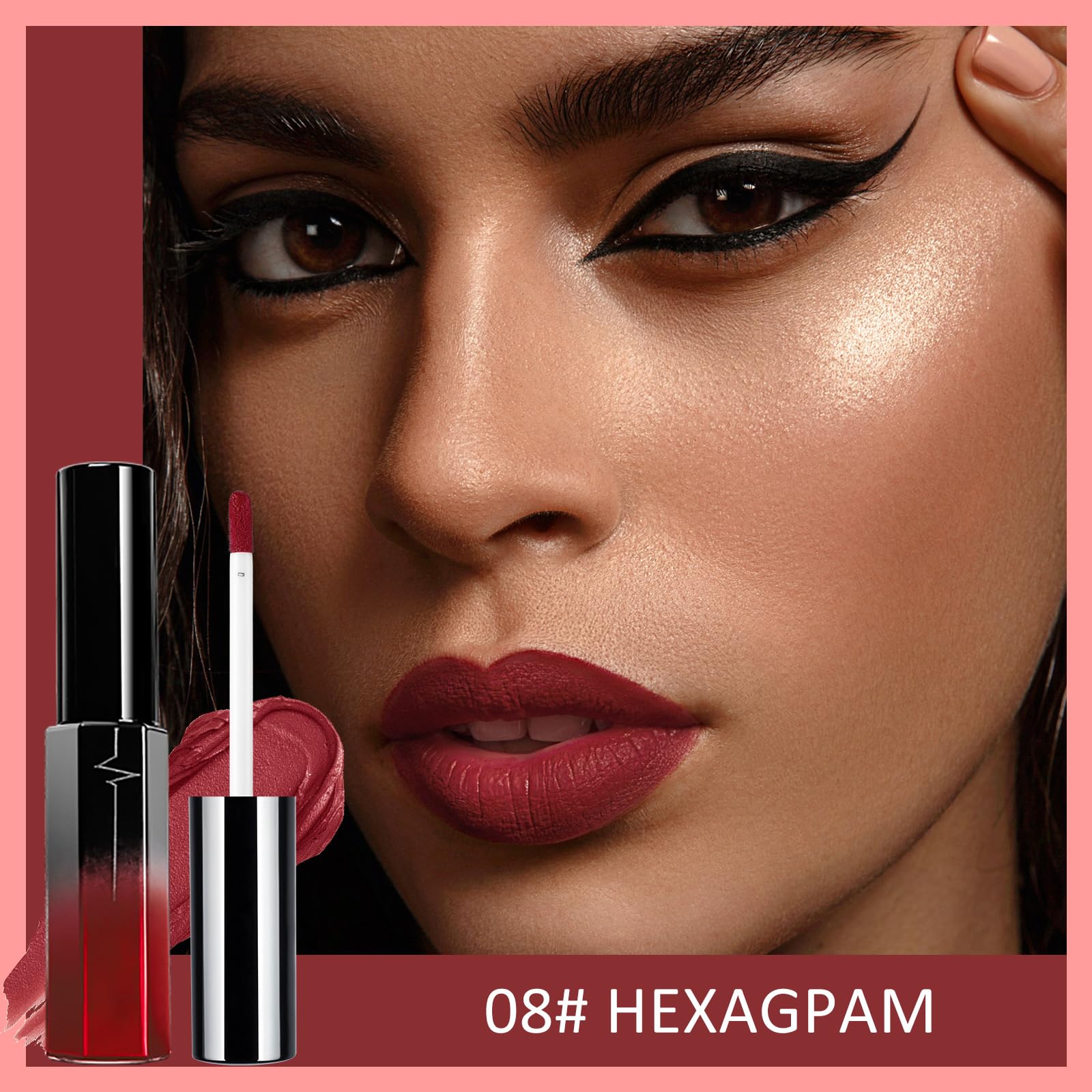 Erinde Dark Red Lip Liner Lipstick - Makeup Set, Long-Lasting Non-Stick Cup Velvet Lipstick Matte Kit - Not Fade Waterproof Lip liner Kit for Daily Makeup #08