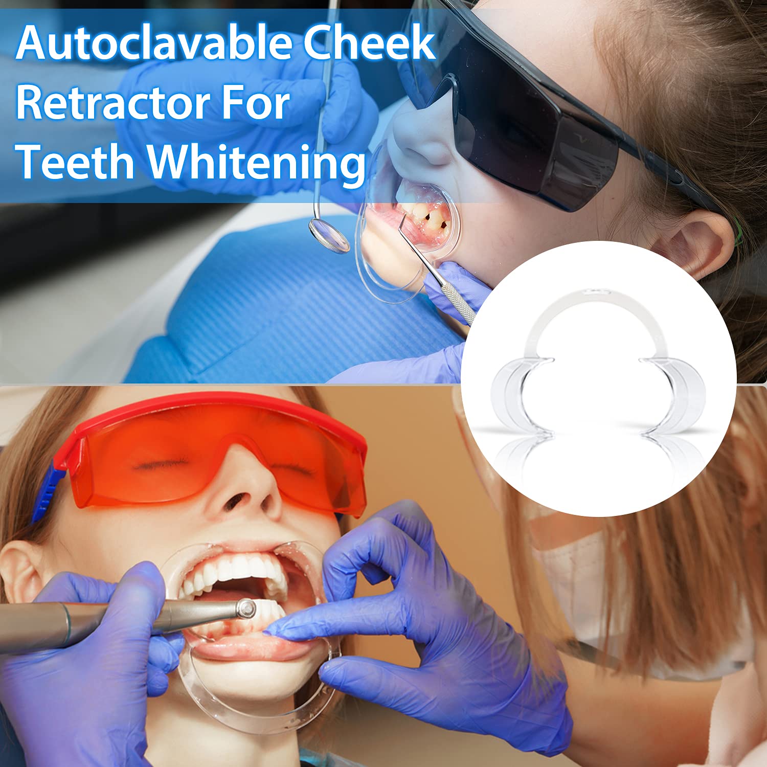 EZGO Dental Mobile Teeth Whitening Lamp Cold Bleaching Teeth Whitening Blue Light Machine LED Teeth Whitener Accelerator Light,Teeth Whitening Gel Refill Pack, 20 Pieces C-Shape Cheek Retractor