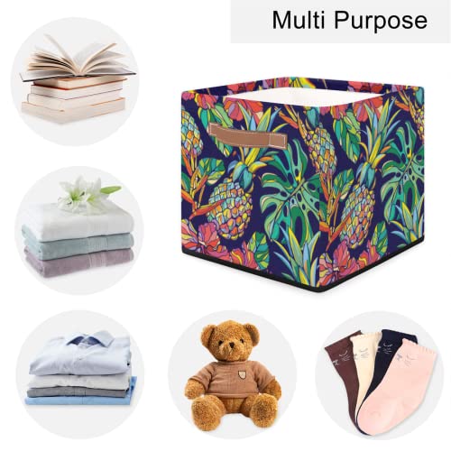 Pineapple Fabric Storage Cubes Rainbow Tropical Collapsible Storage Bins, Storage Boxes for Organizing Storage Baskets with Handles for Shelves, Closet, Toy, Nursery (13x13x13 Inch)