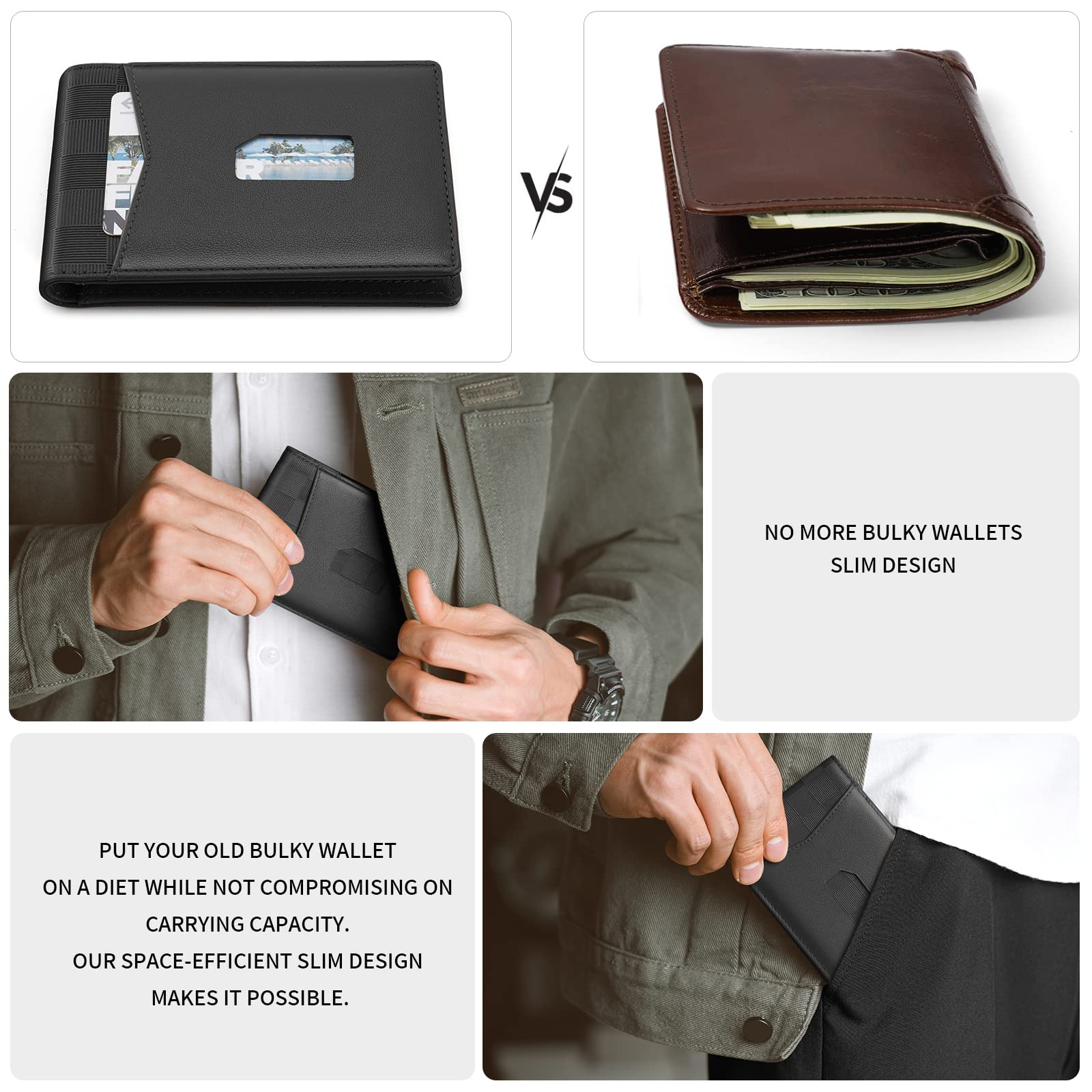 Damaikuan Slim Wallet for Men - Minimalist Front Pocket Credit Card Holder RFID Blocking Mens Wallets Gifts for Men with Gift Box and ID Window (Black)