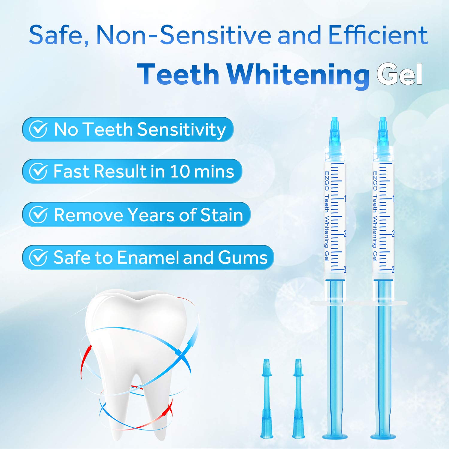 EZGO Teeth Whitening Gel Refill Pack and Remineralization Gel Teeth Whitening LED Light Combo, Non-Sensitive Teeth Whitener Sets Helps to Remove Smoking, Coffee, Wine Stains