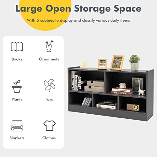Tangkula Wood Storage Cube Bookcase, 2 Tier 5 Cube Open Shelf Storage Cabinet, Multipurpose Bookshelf, Display Cabinet Shelf for Living Room, Bedroom, Hallway, Kid's Playroom, Reading Nook (Grey)