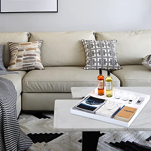 KEVJES Large White Acrylic Serving Tray with Handles-24x24x2 Inch Big Size Spill Proof Tray for Ottoman,Coffee Table, Breakfast, Tea, Food, Butler -Safe Edge Organizer Tray Decorative Tray