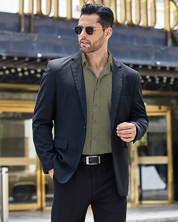 COOFANDY Men's Business Dress Shirt Long Sleeve Regular Fit Shirt Casual Polka Dot Printed Button Down Shirts Army Green