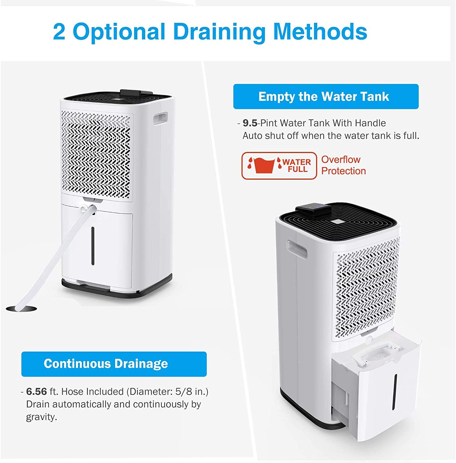 COLZER 70 Pints 4,500 SQ FT Home Dehumidifiers for Basements & Large Rooms, Large Removal Capacity with 7.4-Pint Water Bucket & Continuous Drain Hose for Self-draining