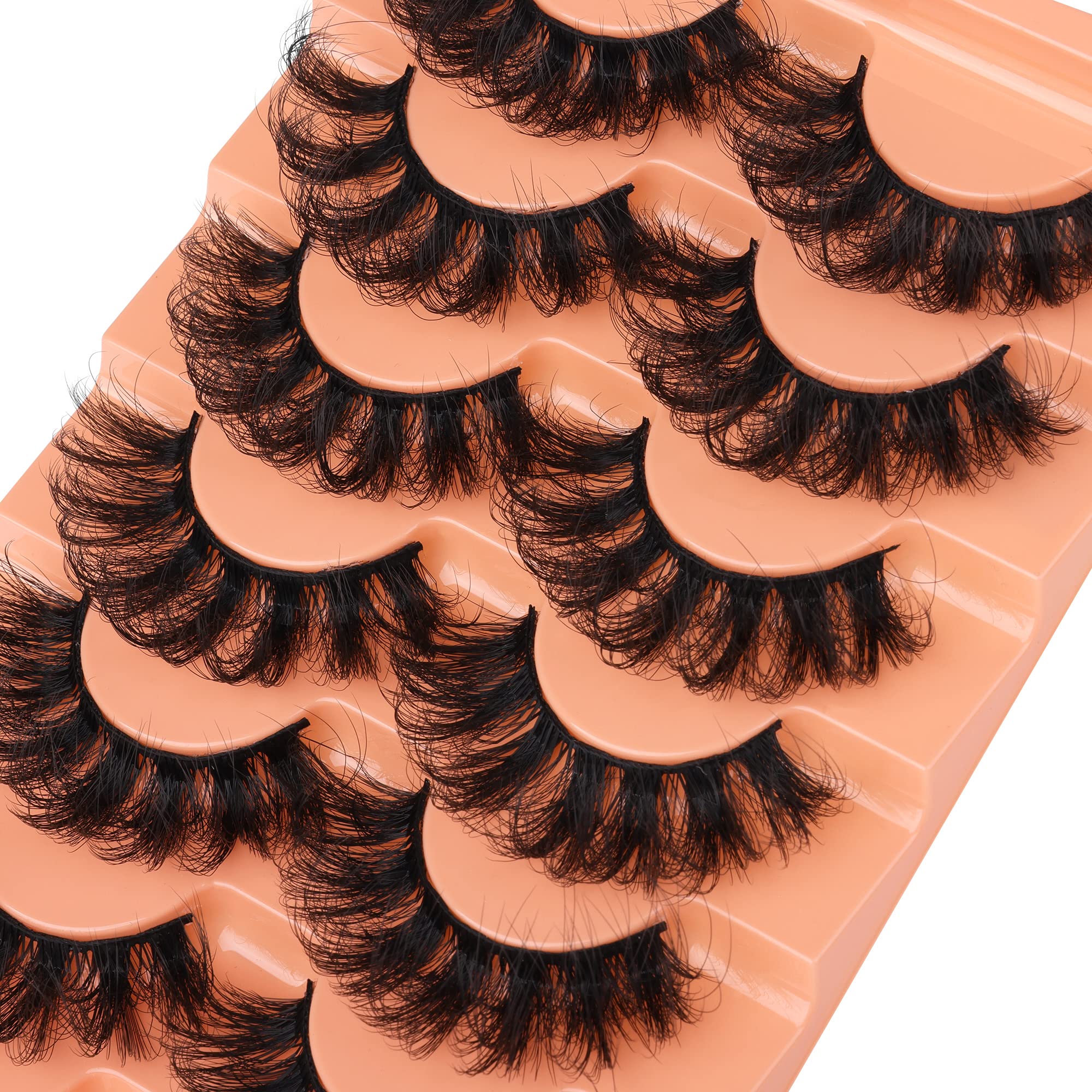 Dramatic False Eyelashes Fluffy Mink Lashes that Look Like Extensions Volume Wispy Eye Lashes Pack Long Thick D Curl Strip Fake Eyelashes 6 Pairs