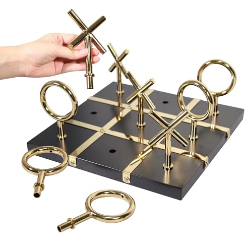Deluxe Edition Tic Tac Toe Board Game for Family Night, Unique, Living Room Office Decor, Handmade with Wood and Steel