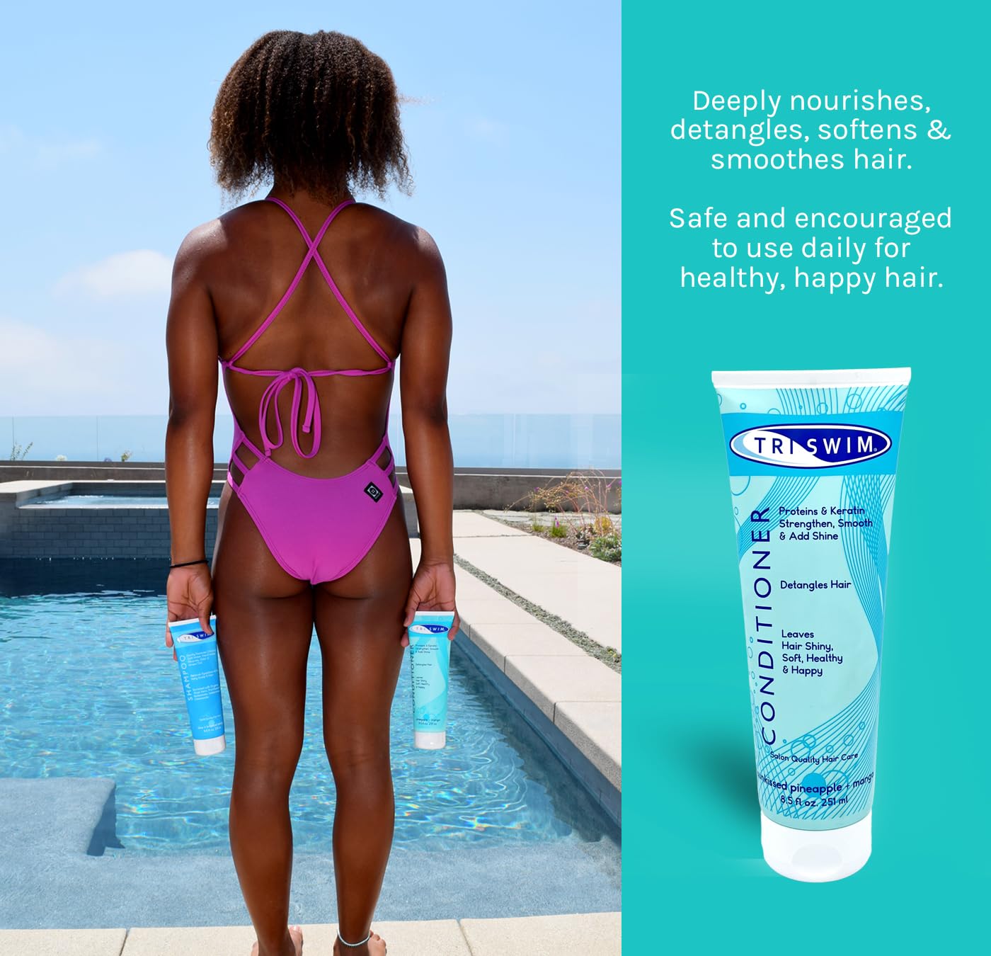 TRISWIM Scented Moisturizing Conditioner, Detangles, and Repairs Chlorine Damaged Hair for Swimmers and Athletes