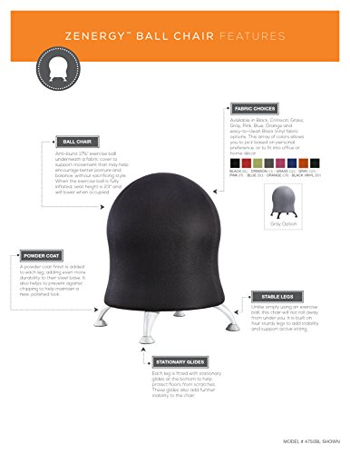 Safco Zenergy Ball Chair - Low Profile Active Seating to Improve Posture & Muscle Strength - 23" or 20" Seat Heights - 250 lb Capacity - Black - Pefrect at Office Desk & Classrooms