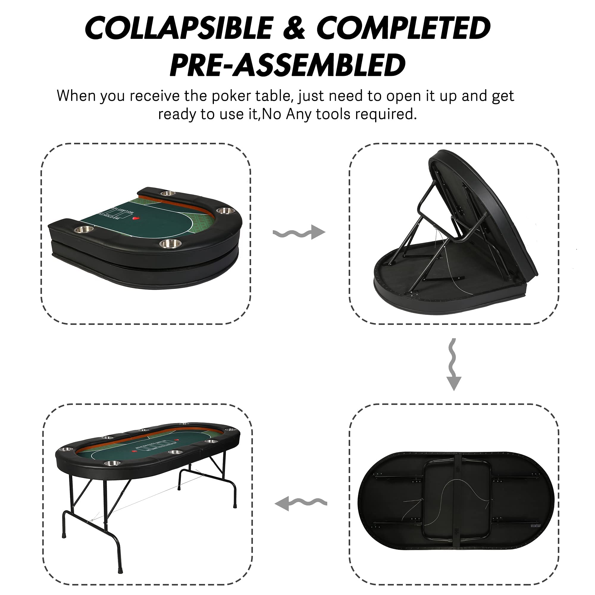 DC DICLASSE Folding Poker Table for 8 Player, Card Table with Cup Holder,Casino Leisure Table Top Texas Hold 'Em Poker Table for Blackjack Board Game,Green Speed Felt