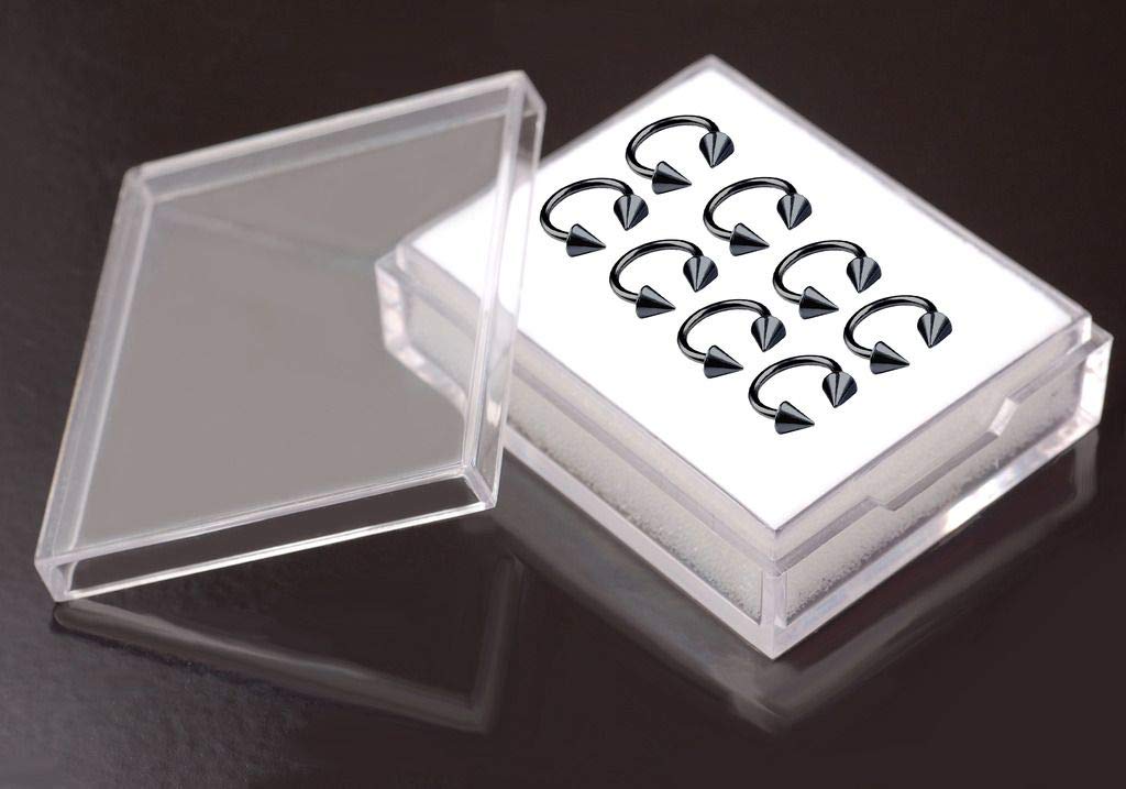 bodyjewellery 8pcs 16g Horseshoe Ring Circular Barbell Cartilage Hoop Septum Nose Lip Eyebrow Spider Bite Tragus Black Spike Ear - 12mm