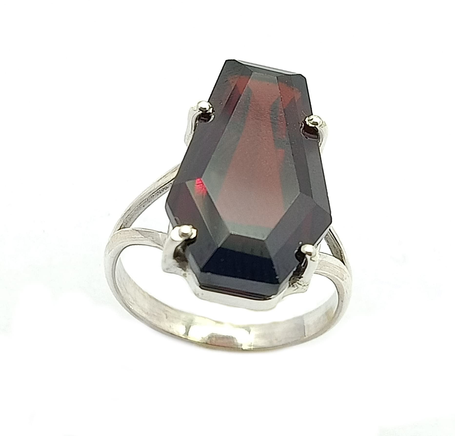 Carat Online 15 Carat Coffin Shape 925 Sterling Silver Garnet Gemstone Ring for Women| Ring Size 4 US to 12 US (Garnet, 4)