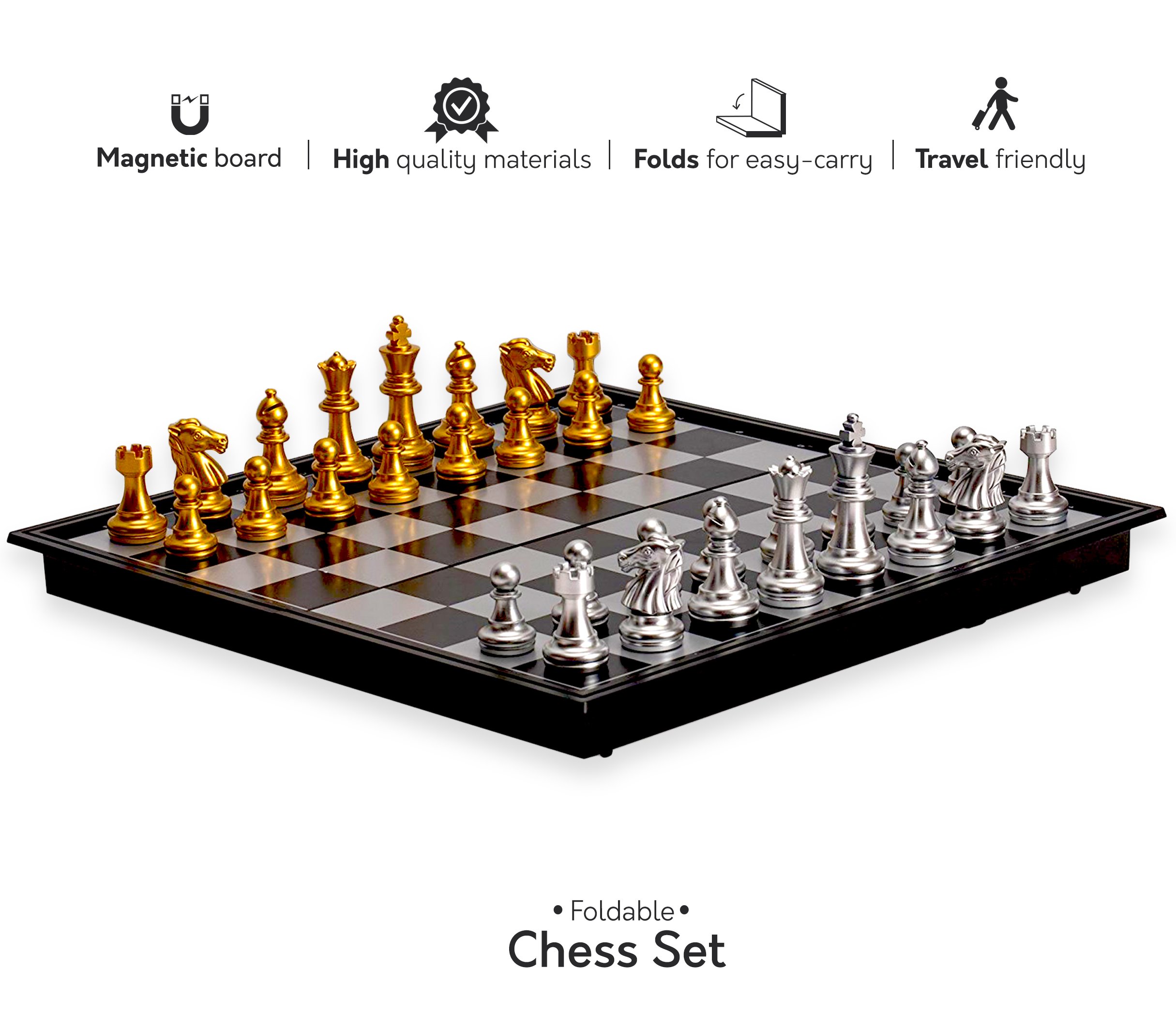 Magnetic Travel Chess Set with Board That Becomes A Storage Compartment – Great Travel Toy Set by Big Mo’s Toys, 2 Players