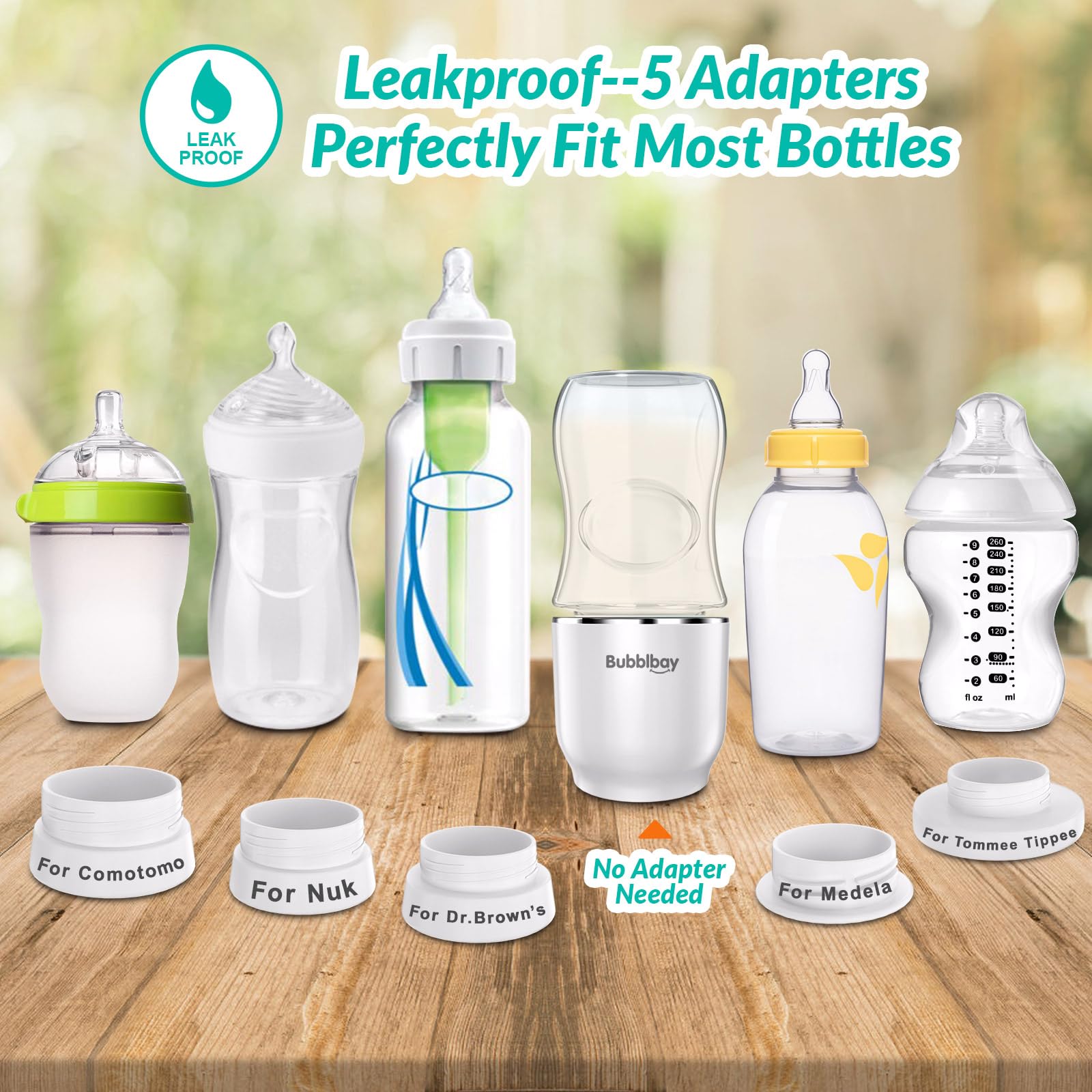 Bubblbay Portable Bottle Warmer,104° Digital Thermostat Baby Bottle Warmer with Upgraded 5 Adapters Leak-Proof Design,Wireless LED Display Travel Bottle Warmer for Breastmilk or Formula