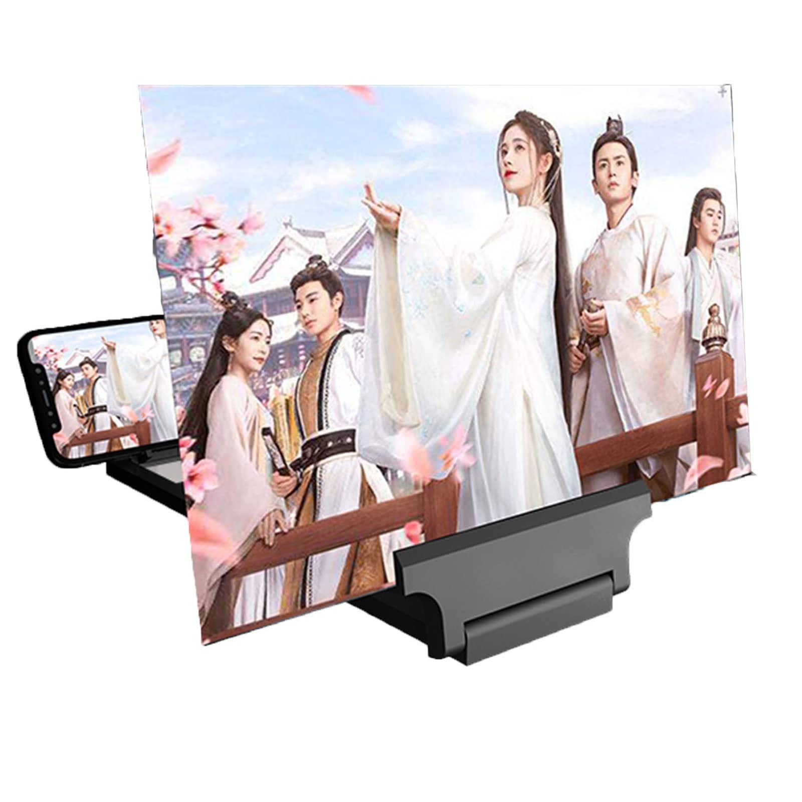 GXDJC 14/20/28/42 Inch Screen Magnifier for Smartphone,Mobile Phone 3D Magnifier Projector Screen for Movies, Videos, and Gaming,Compatible with All Smartphones (Color : Black+Glasses, Size : 42inch)
