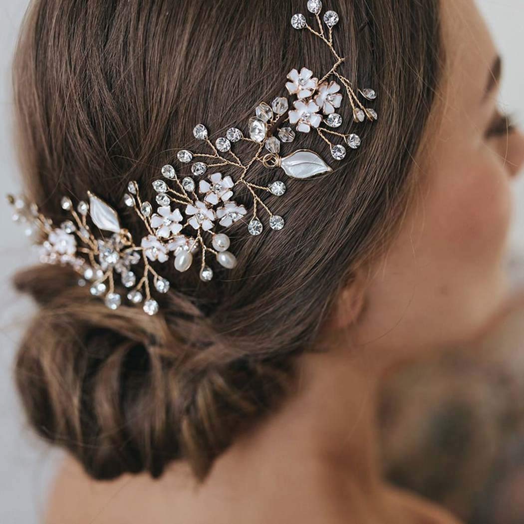 Unsutuo Flower Bride Wedding Headbands Silver Crystal Bridal Headpieces Leaves Hair Vine for Women and Girls (Silver)