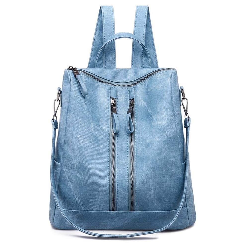 Poopy Women Multifunctional Soft Leather Handbag Purses Shoulder Backpack Crossbody Zipper Bag with Pocket (blue)