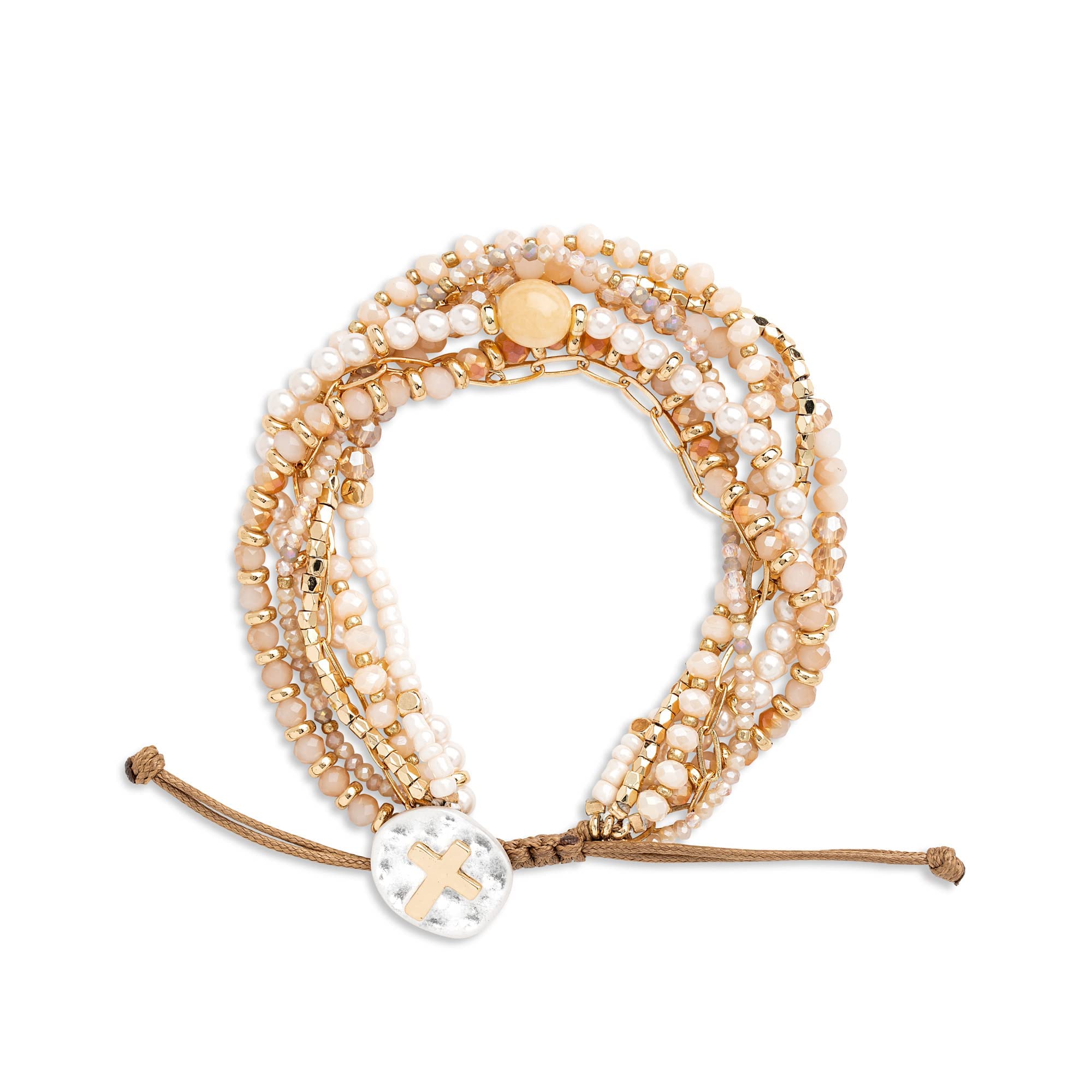 DEMDACO Champagne Beaded One Size Glass and Metal Adjustable Prayer Bracelet
