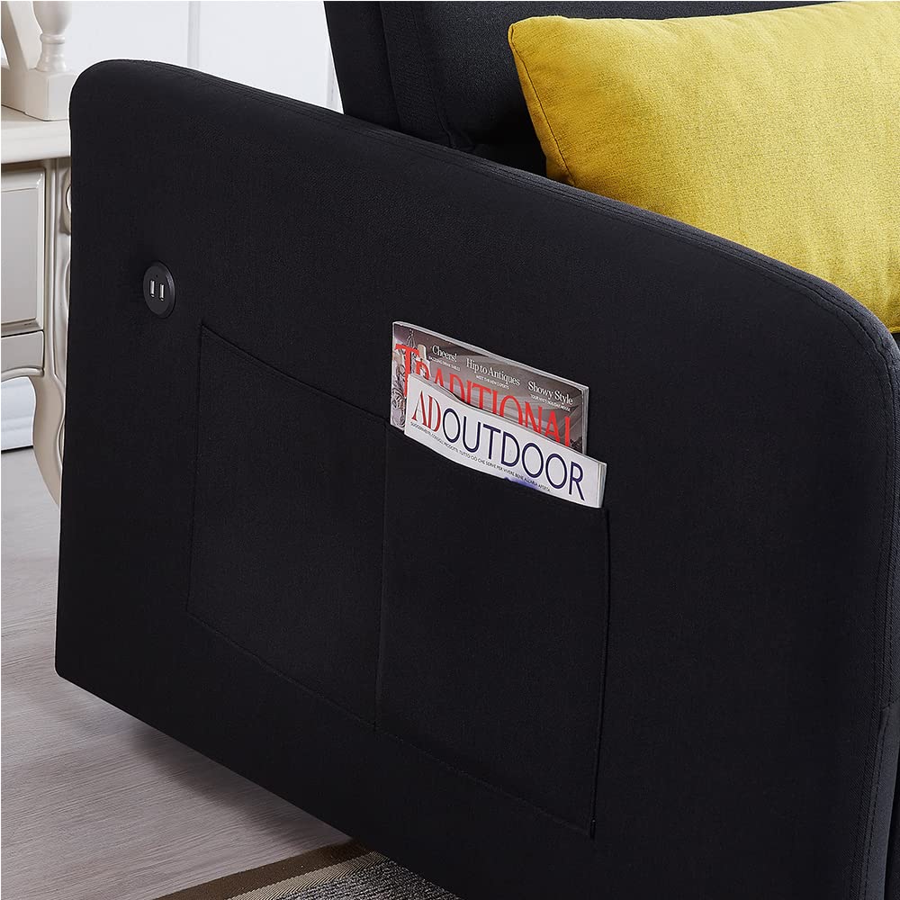HABITRIO Modern 55.5" Pull Out Sleep Sofa Bed 2 Seater Loveseats Sofa Couch with Adjsutable Backrest,USB Port Charging and 2 Lumbar Pillows for Apartment Office Living Room