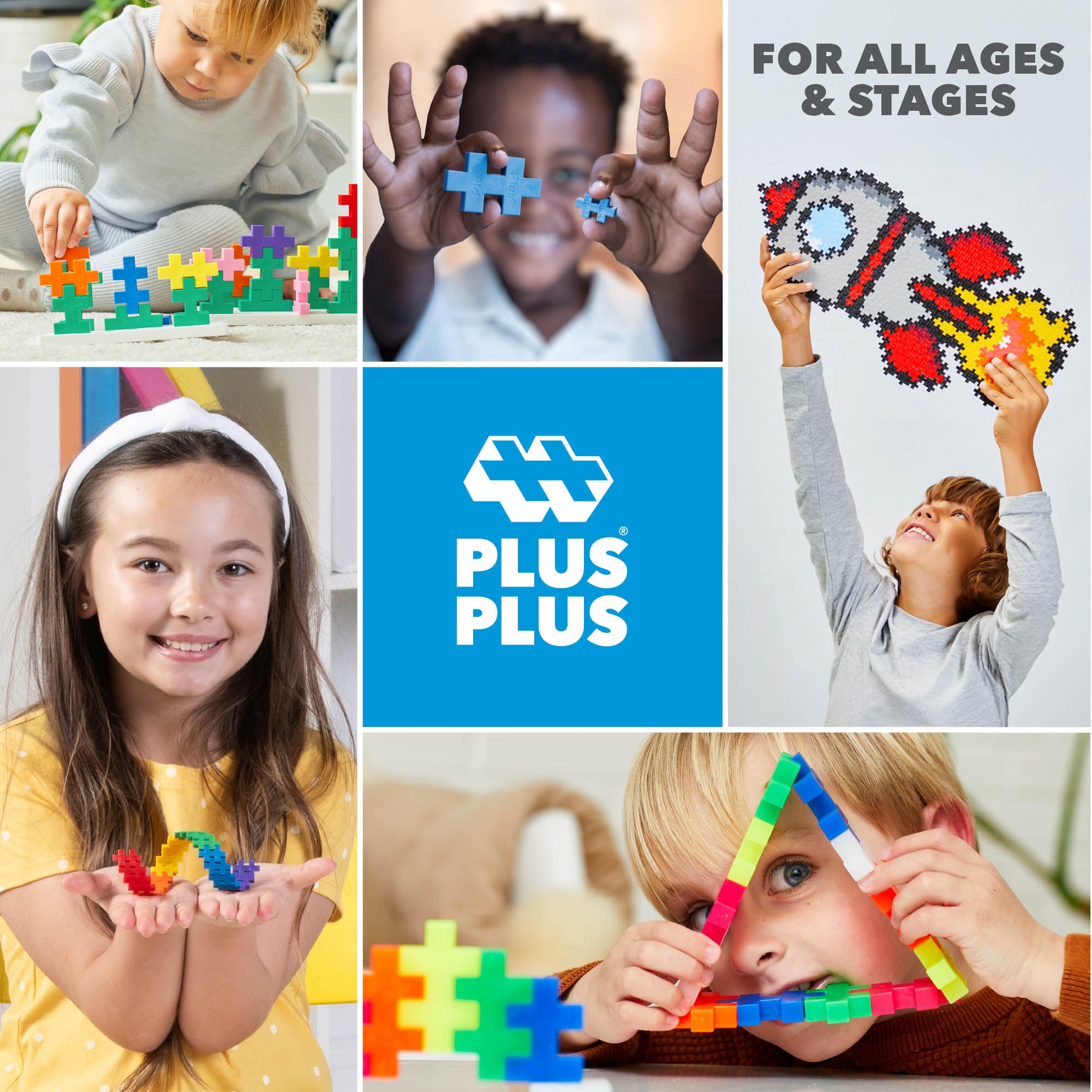 PLUS PLUS - Open Play Set - 600 Piece - Neon Color Mix, Construction Building Stem Toy, Interlocking Mini Puzzle Blocks for Kids