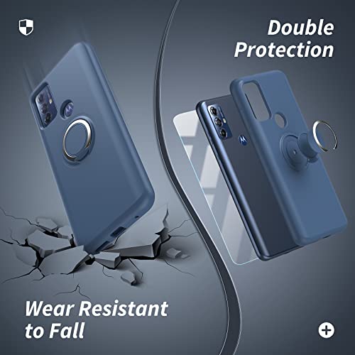 for Motorola Moto G Play 2023 | G Power 2022 | G Pure 2021 Case: with 2 Pack Tempered Screen Protector & Built in 360° Adjustable Ring Kickstand Shockproof Protection Soft TPU Silicone Phone Cover
