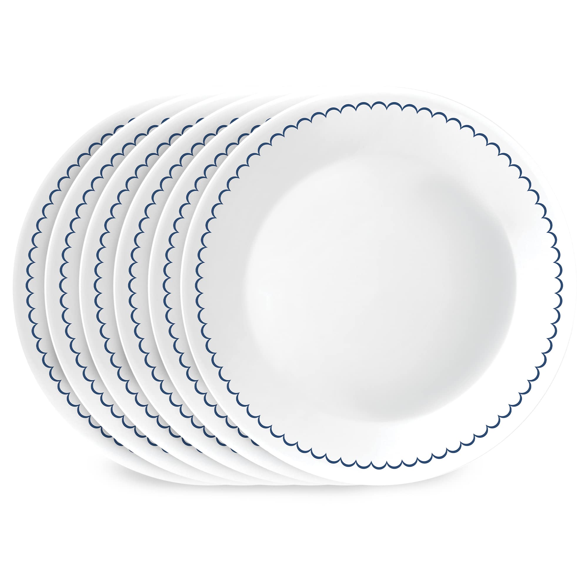 Corelle 6-Piece 8.5" Lunch Round Plates, Vitrelle Triple Layer Glass, Lightweight Round Plates, Salad Plates, Chip and Scratch Resistant, Microwave and Dishwasher Safe, Caspian, Medium, Portofino