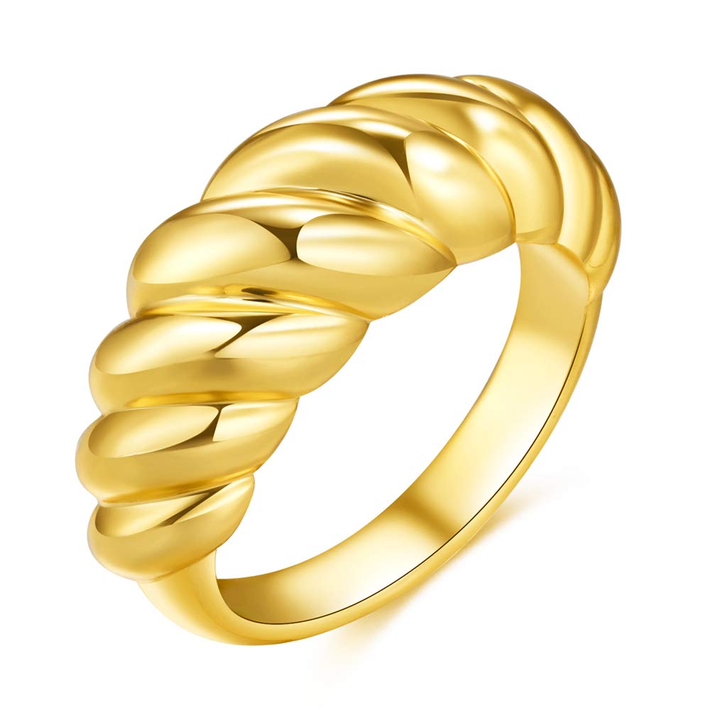 Chunky Dome Ring - 18 K Gold Plated Croissant Braided Twisted Personalized Stacking Ladies Ring (Size 6-10) With Box