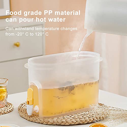 SAHLA 3.9L Plastic Drink Dispenser with Spigot for Fridge, Cold Kettle with Faucet in Refrigerator, Clear Beverage Dispenser for Fridge with Spigot and Fruit Infuser Yellow