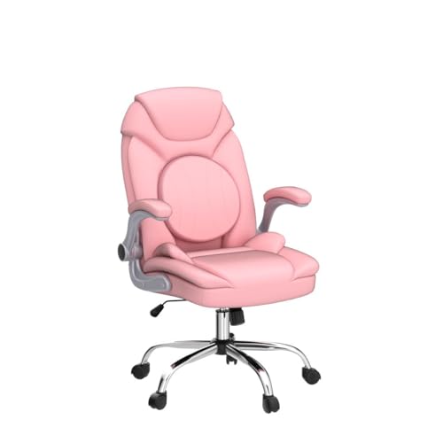 Comermax Ergonomic Executive Office Chairs with Adjustable Lumbar Support, 90-120° Rocking Managerial Chair Swivel Desk Chairs with Padded Flip-up Armrests (Pink), Medium(300lbs)