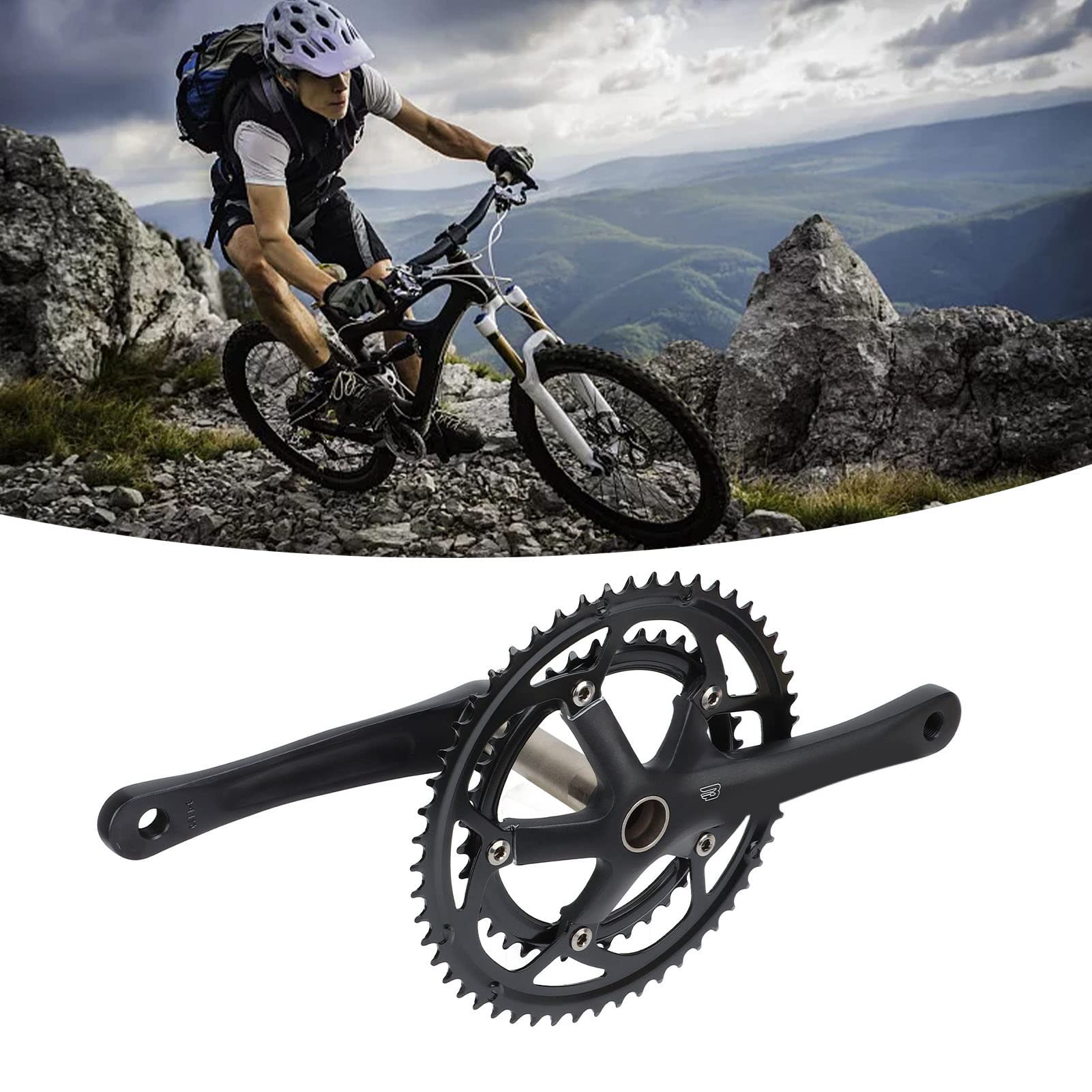 Demeras Hollow Crankset, Shock Resistant Stable High Toughness Black High Strength Bike Crankset High Accuracy for Road Bicycle